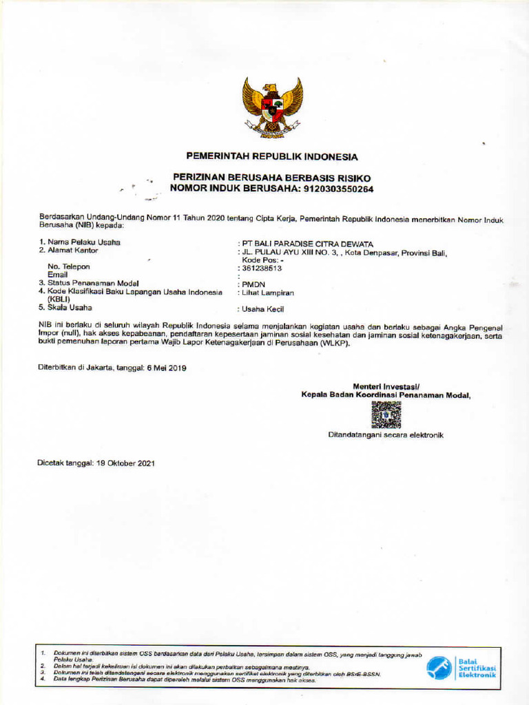 Nib BPC Terbaru Berbasis Risiko | PDF