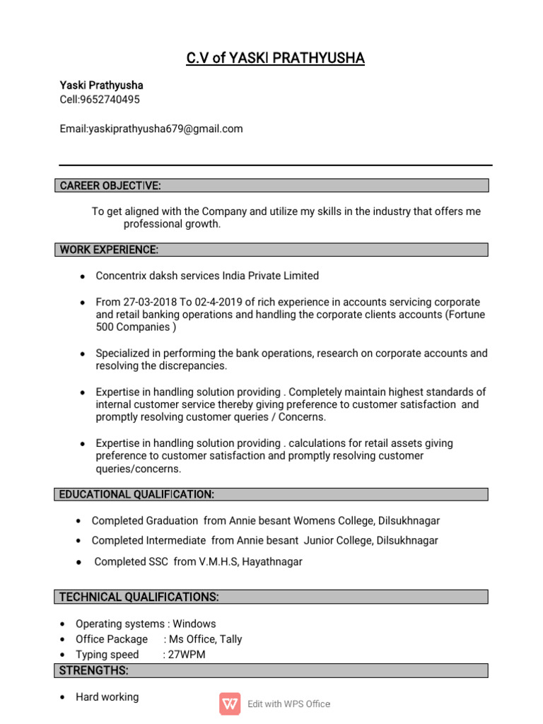 Yaski Prathyusha Resume | PDF