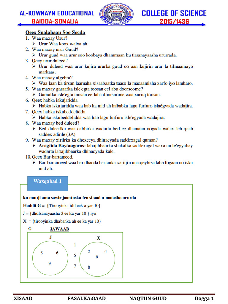 Xisaab Su'Aalo Iyo Jawabo 8aad | PDF