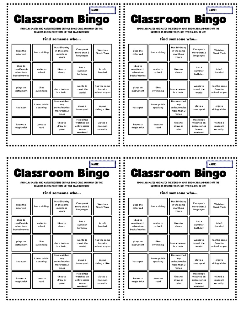 Classroom Bingo Worksheet in Colorful Illustrative Style | PDF