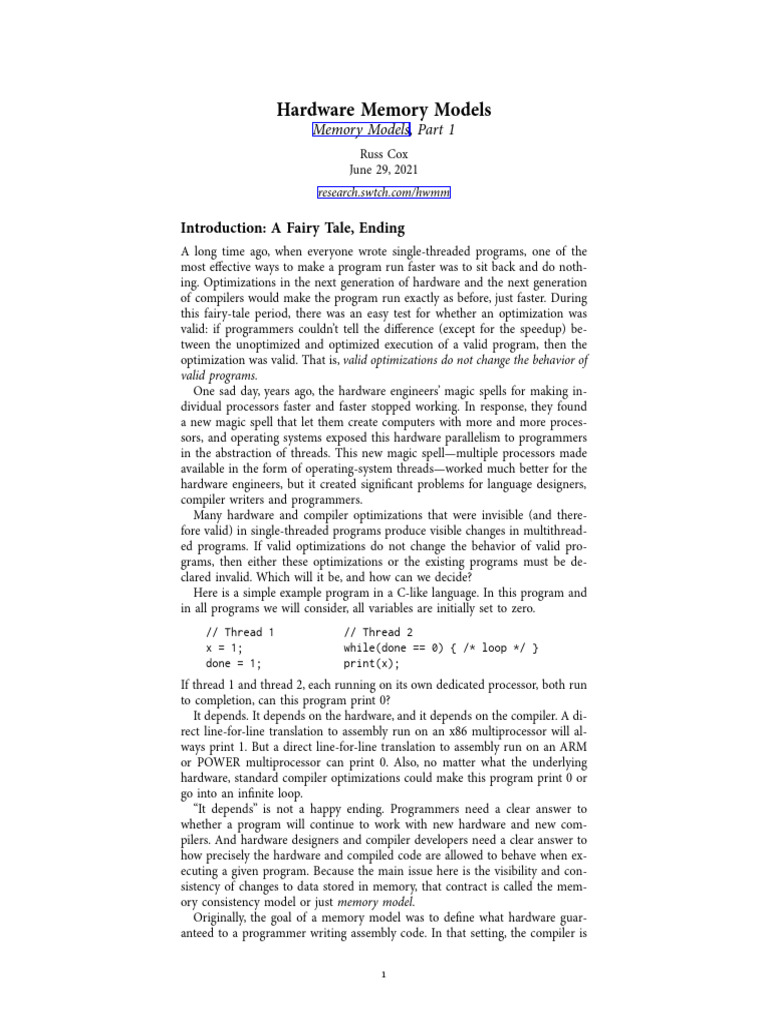 Hardware Memory Models | PDF | Central Processing Unit | Thread (Computing)