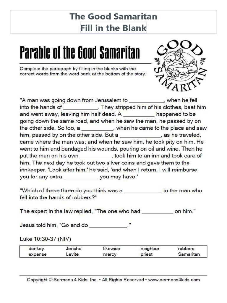 Good Samaritan Activity Sheets | PDF