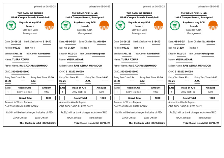 Entry Test Fee Slip | PDF | Sri Lanka | Economy Of Asia
