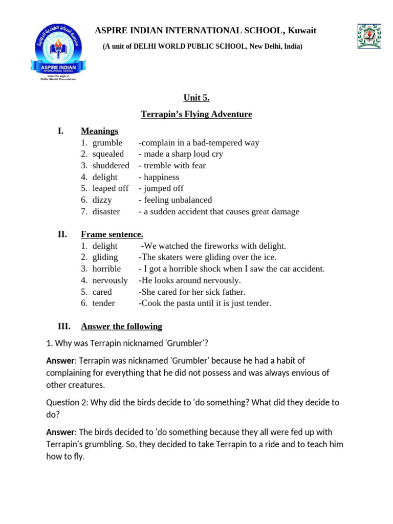 Terrapin's Flying Adventure Questions | PDF