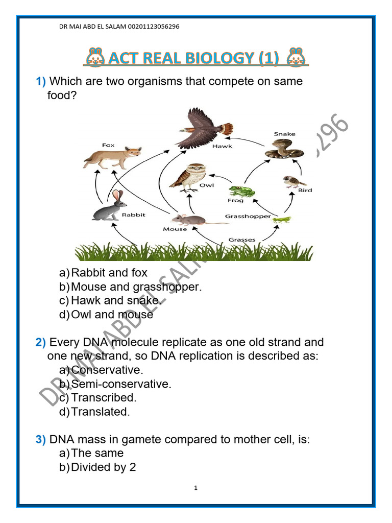 Act Real Biology DR Mai Abd El Salam | PDF | Cell (Biology) | Dna