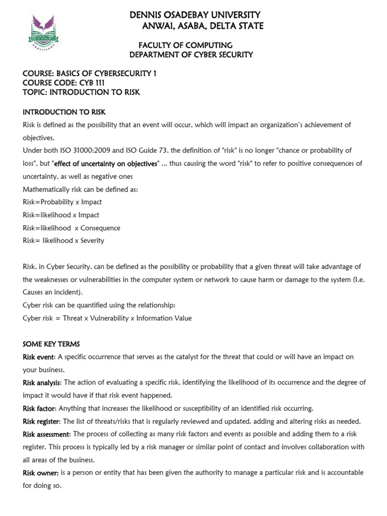 Cyb 111 - Introduction To Risk | PDF