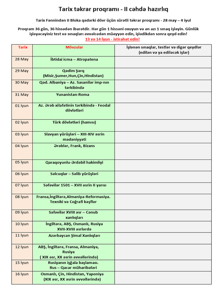 Tarix Təkrar Proqramı - II Blok 2025 - 250527 - 073200 | PDF