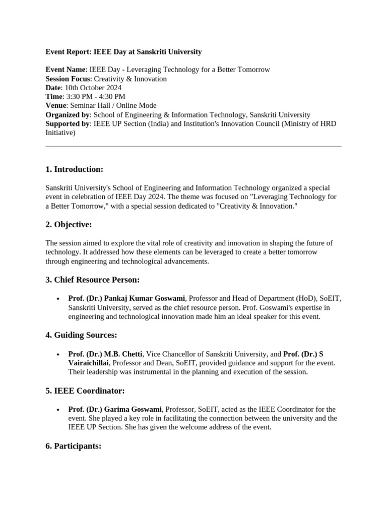 IEEE Day Report | PDF | Human Communication | Science