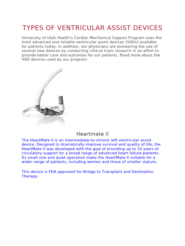 Types of Ventricular Assist Devices | PDF | Medicine | Angiology