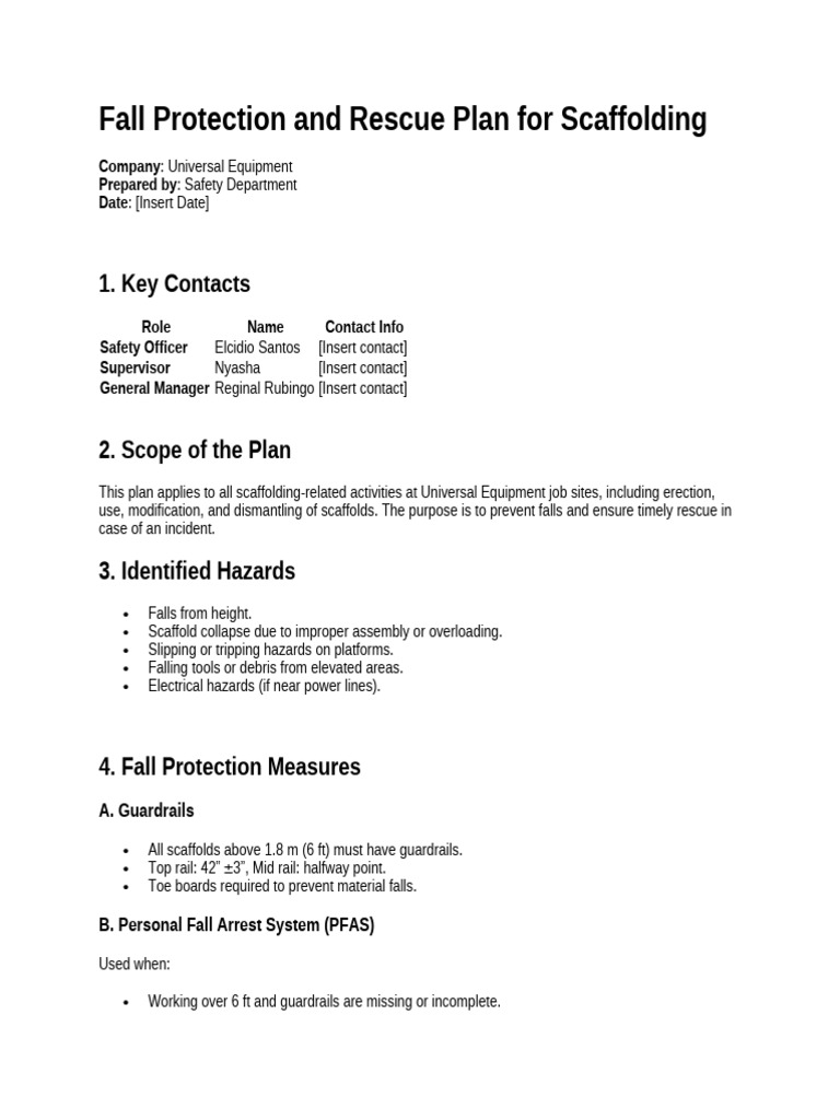 Fall Protection and Rescue Plan For Scaffolding | PDF | Scaffolding ...