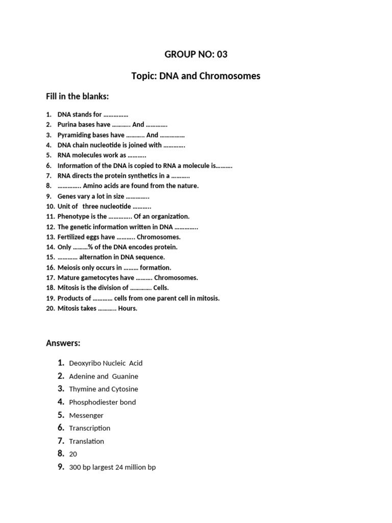 DNA and Chromosomes Overview Quiz | PDF | Gene | Dna