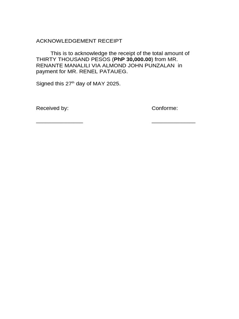Acknowledgement Receipt for Payment | PDF
