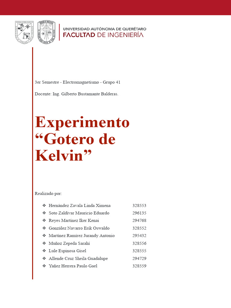 Experimento Gotero de Kelvin en Electromagnetismo | PDF ...
