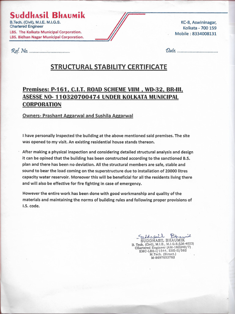 Structural Stability Certificate - 1 | PDF