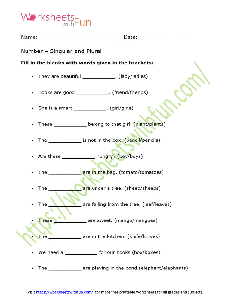 Singular and Plural Worksheet 1 | PDF