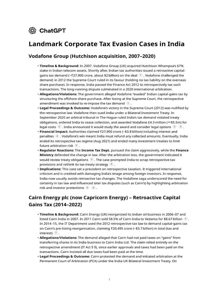 Landmark Tax Evasion Cases in India | PDF | Taxes | Volkswagen