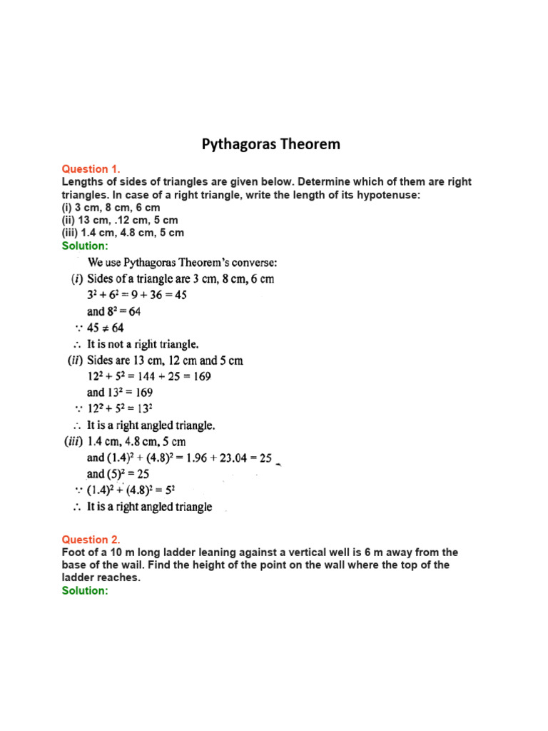 ML Aggarwal Maths Solutions Class 9 Chapter 12 Pythagoras Theorem | PDF | Geometric Shapes ...