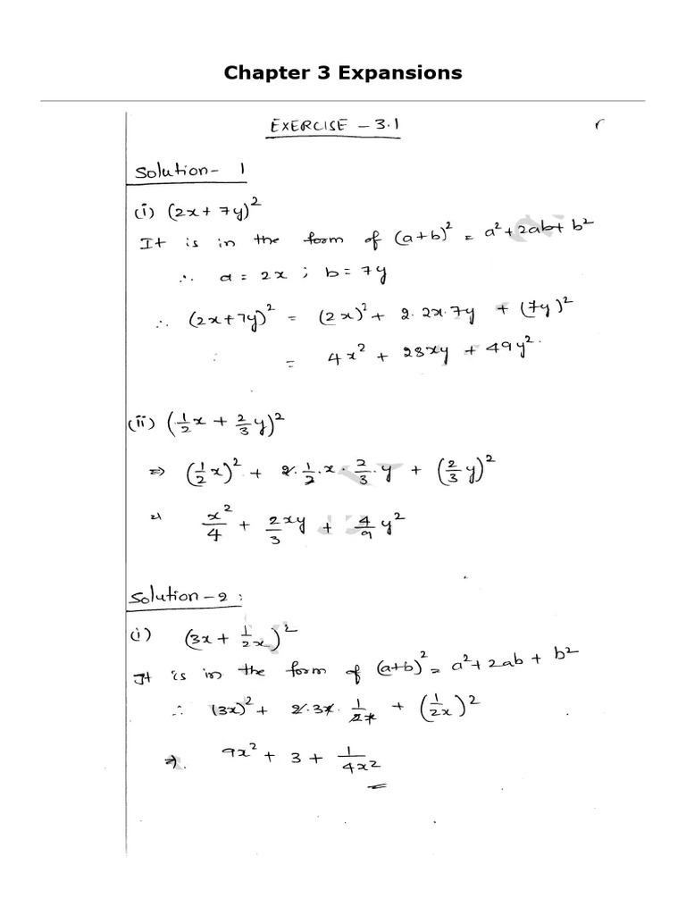 ML Aggarwal Maths Solutions Class 9 Chapter 3 Expansions | PDF
