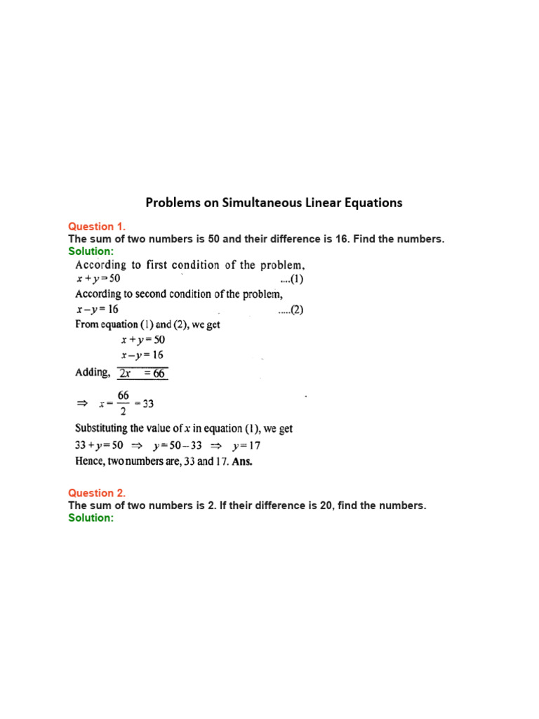 Class 9 Solutions: Simultaneous Equations | PDF | Area | Length