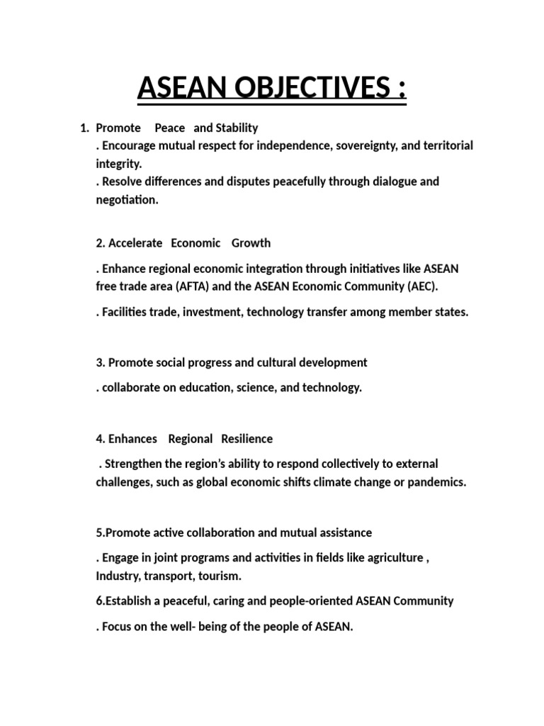 ASEAN Objectives for Peace and Growth | PDF