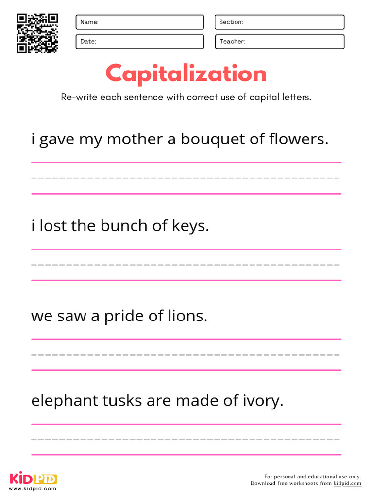 Capitalization Worksheet Part 2 | PDF
