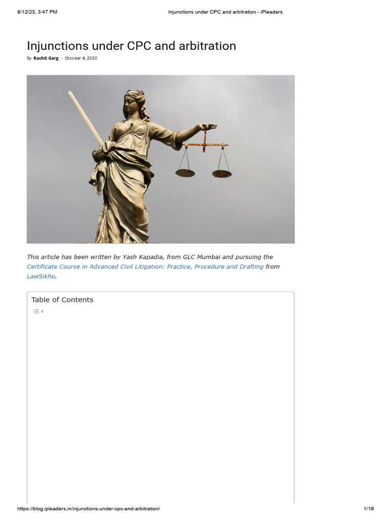 O 38,39 Injunctions Under CPC and Arbitration | PDF | Injunction ...