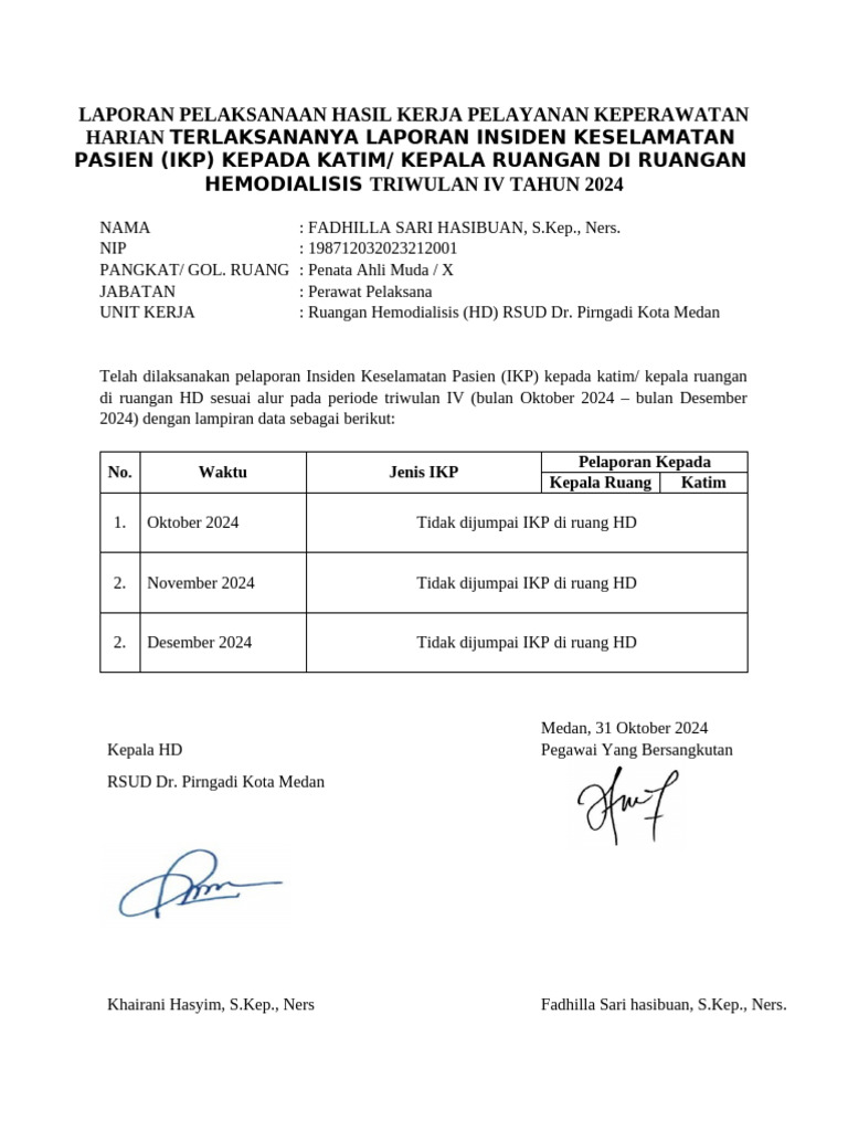 Laporan Insiden Keselamatan Pasien HD | PDF