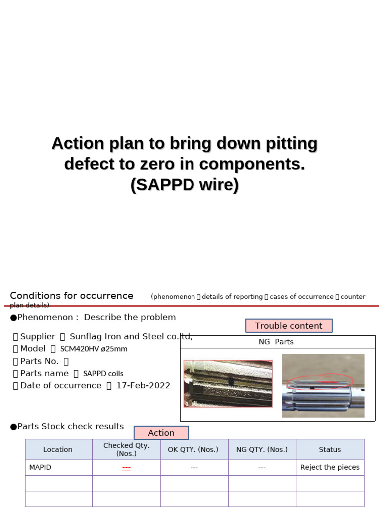 Improvement Plan For Pitting Defect | PDF | Rolling (Metalworking) | Metals