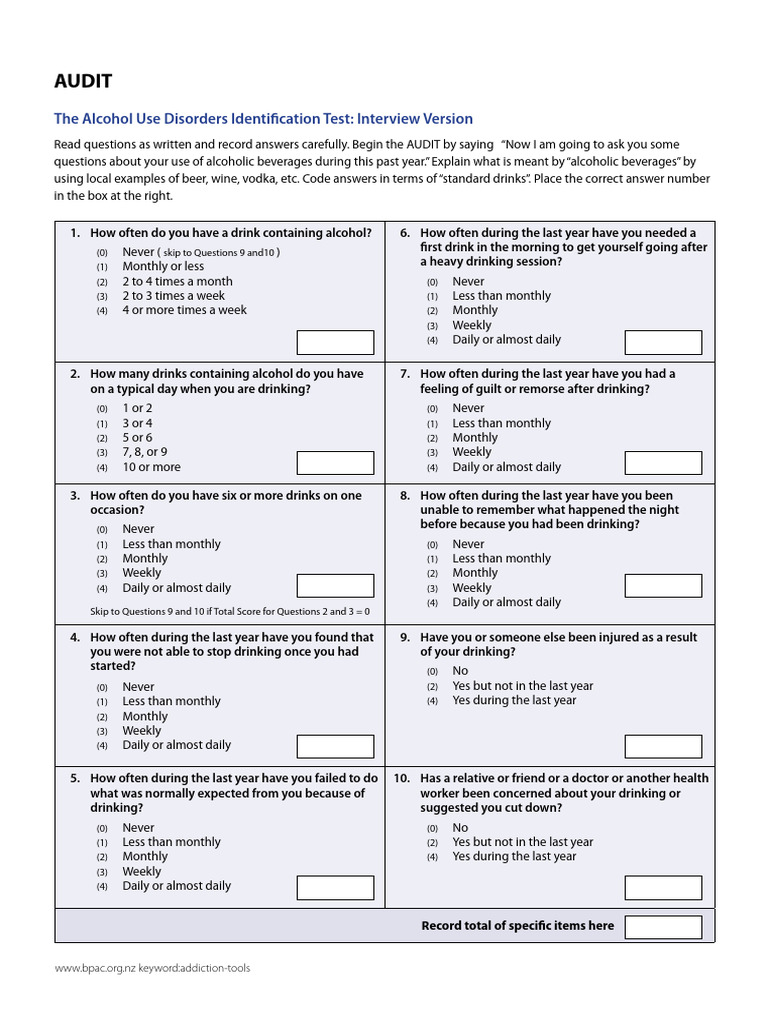 Addiction Audit Interview Pdf Alcoholic Beverages Alcoholism