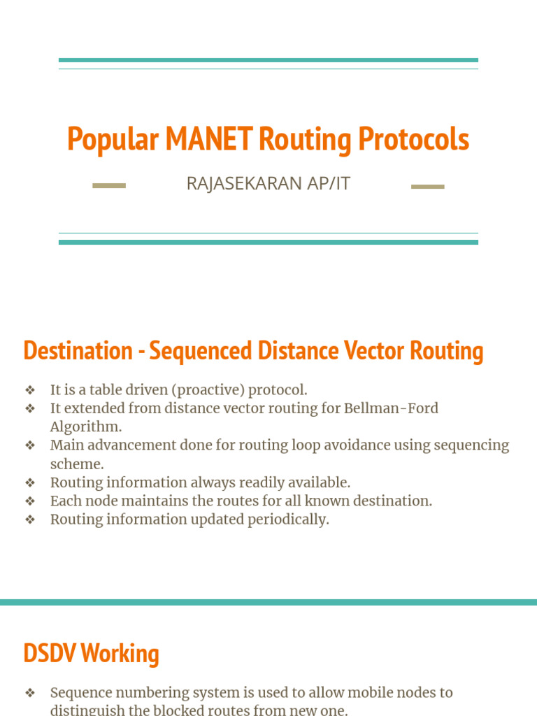 Overview of Popular MANET Protocols | PDF | Routing | Wireless Ad Hoc ...