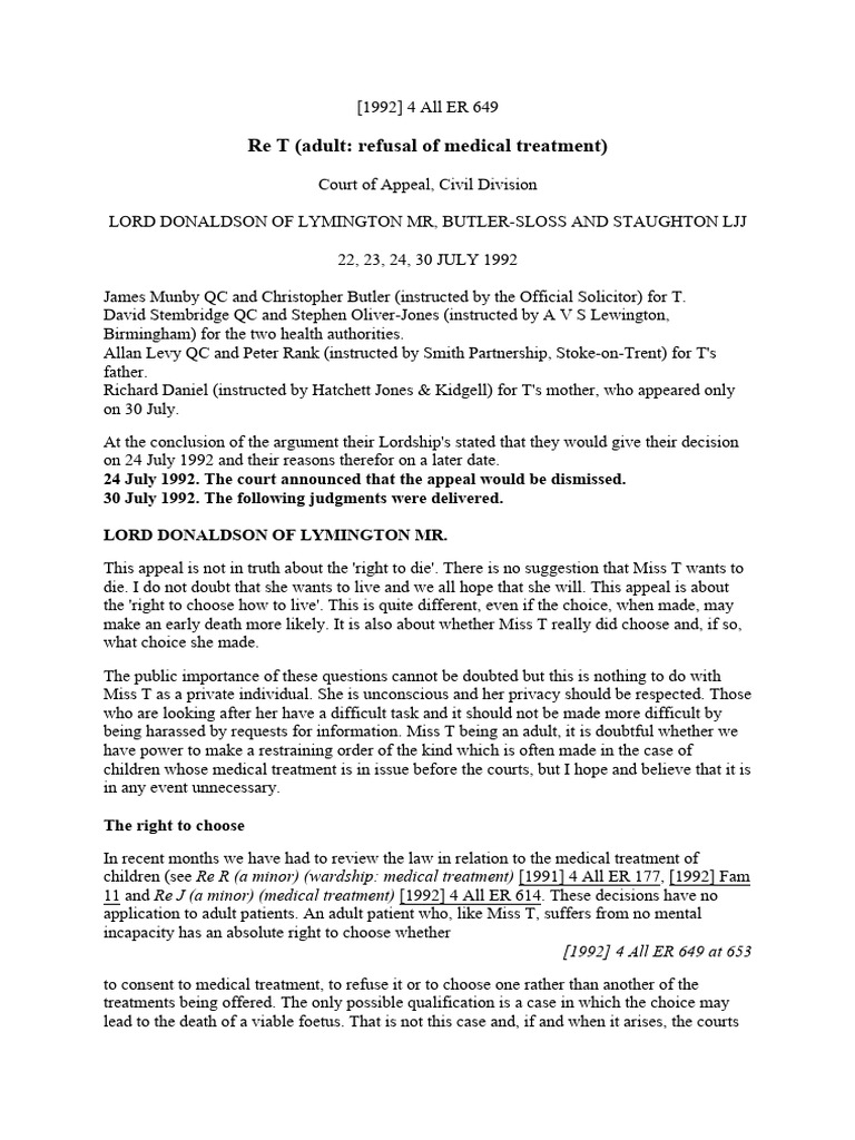 Right to Choose Medical Treatment | PDF | Informed Consent | Consent
