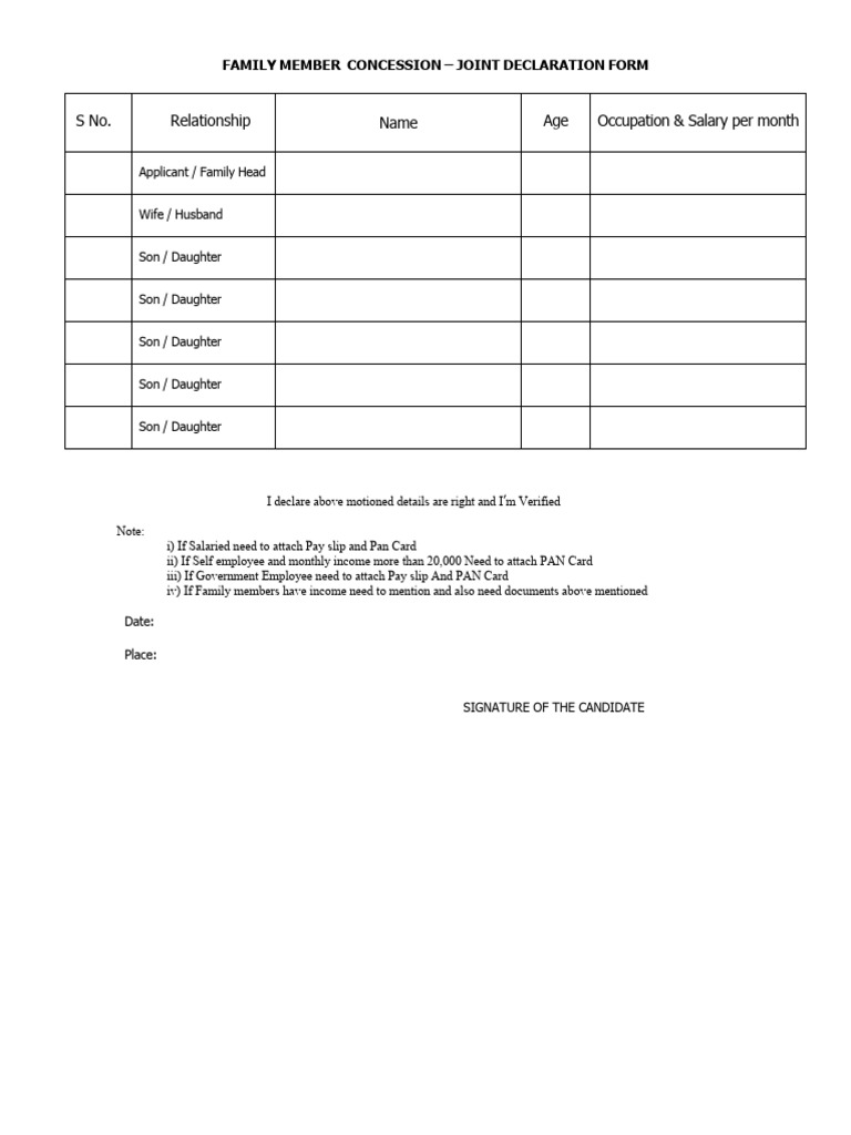 Family Member Income Declaration Form | PDF