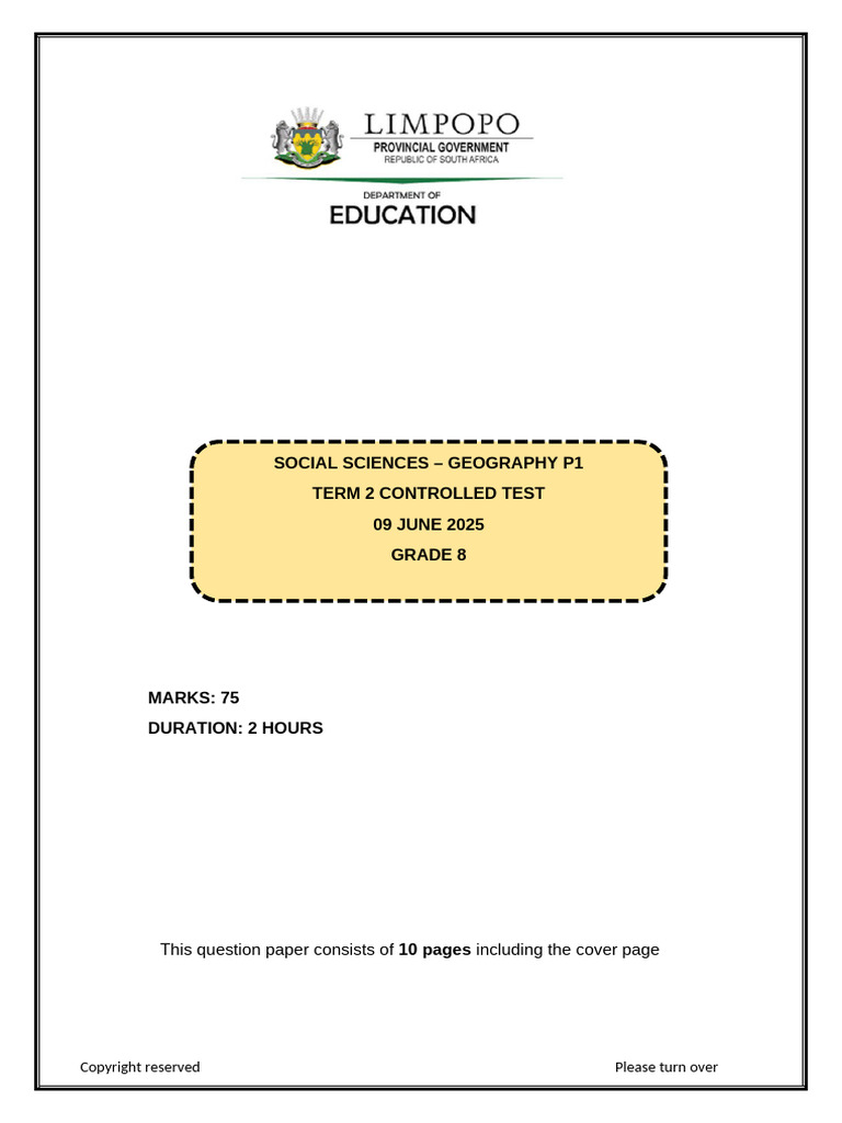 Grade 8 Geography Term 2 Test Paper | PDF | Longitude | Latitude