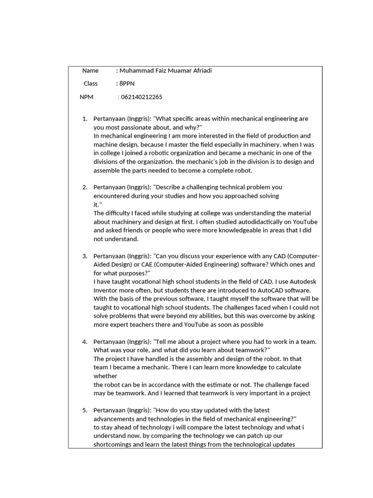 B Inggris Muhammad Faiz Muamar Afriadi | PDF | Engineering | Mechanical ...
