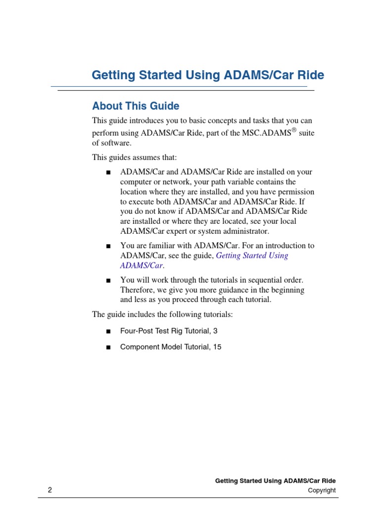 Getting Started Using ADAMS/Car Ride: About This Guide | Download Free PDF | Parameter (Computer ...