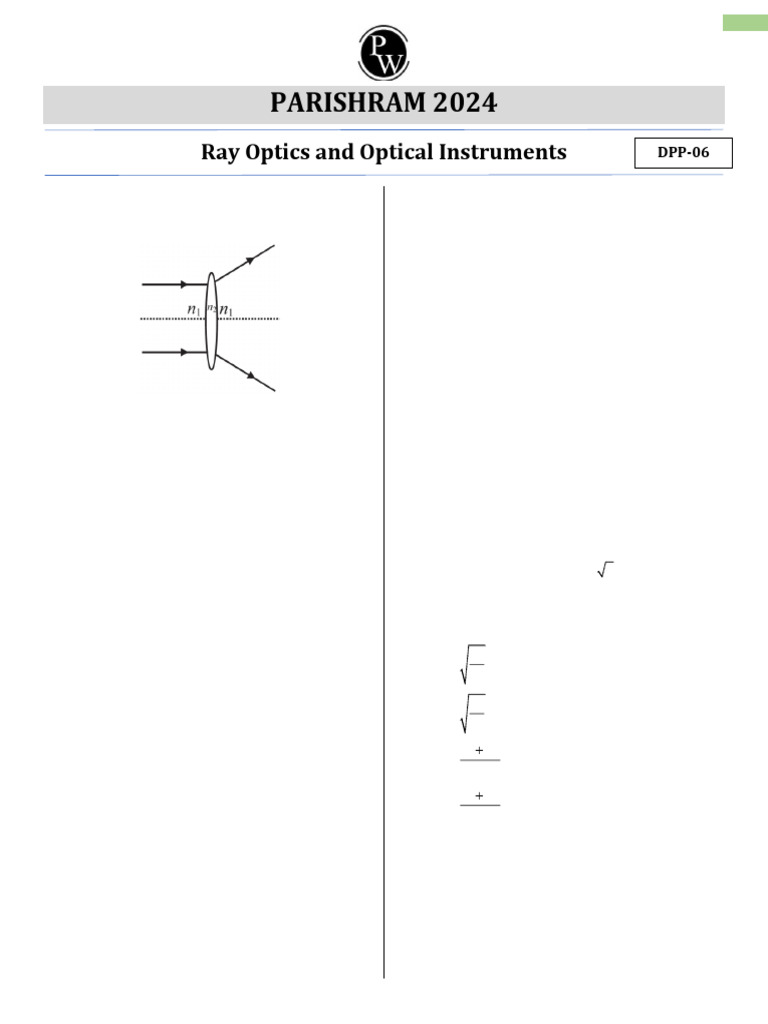 6527b835ed434900181aa119 - ## - Ray Optics and Optical Instruments DPP 06 Parishram 2024 | PDF ...