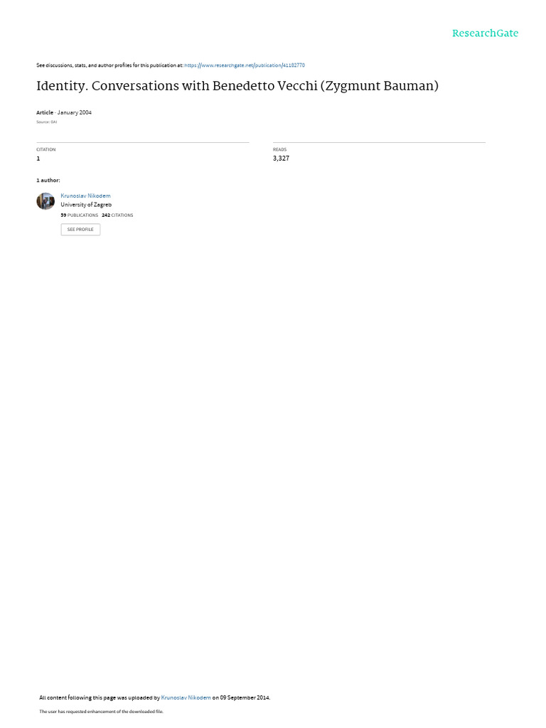 Identity Conversations With Benedetto Vecchi Zygmu | PDF