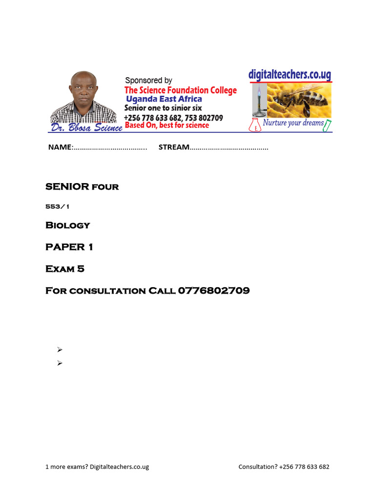 s4 Biology Paper 1 Set 5 | PDF | Fruit | Flowers