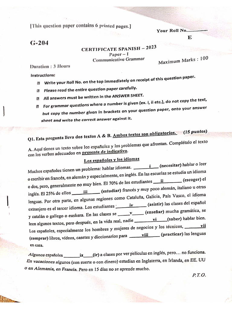 Spanish Paper 1 2023 | PDF