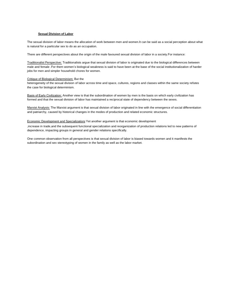 Sexual Division of Labor Explained | PDF