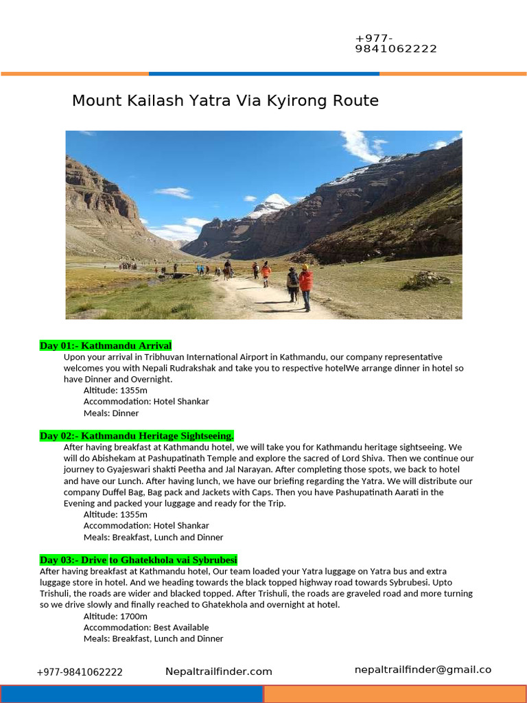 Kailash Manasarovar Yatra Via Kyirong Route (Indian Passport Holders ...