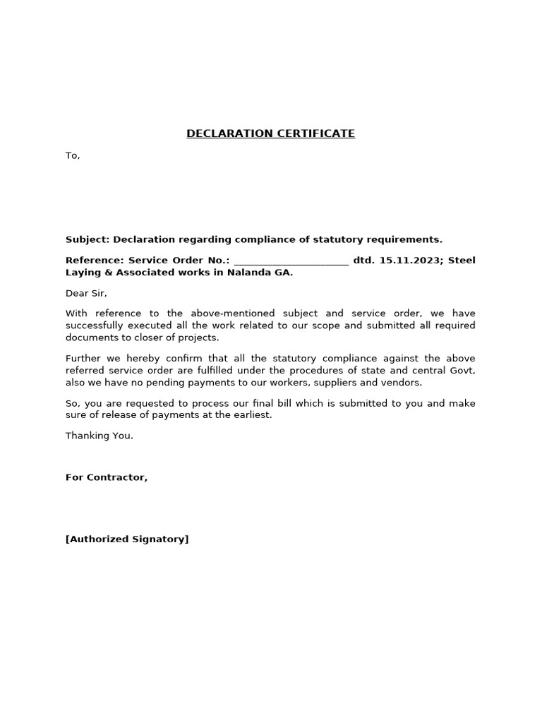 Declaration Certificate... | PDF