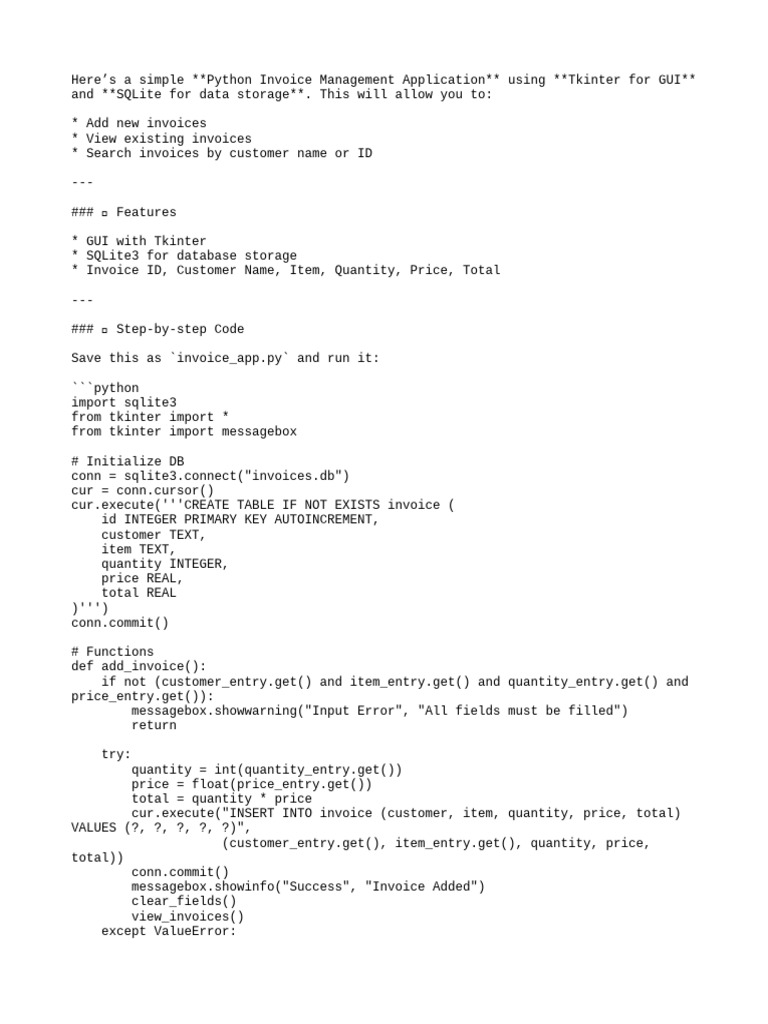 Python Invoice Managment | PDF | Computer Data | Software