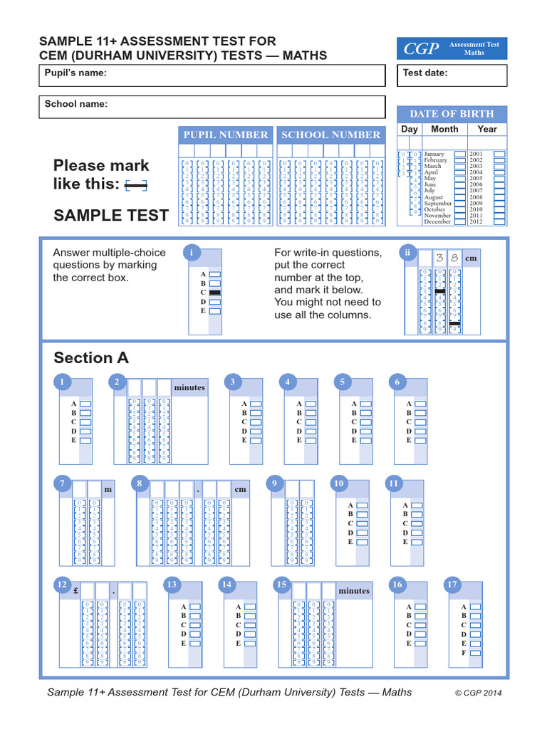 04 CGP 11 Plus CEM Numerical Reasoning Answer Sheet | PDF | Data ...