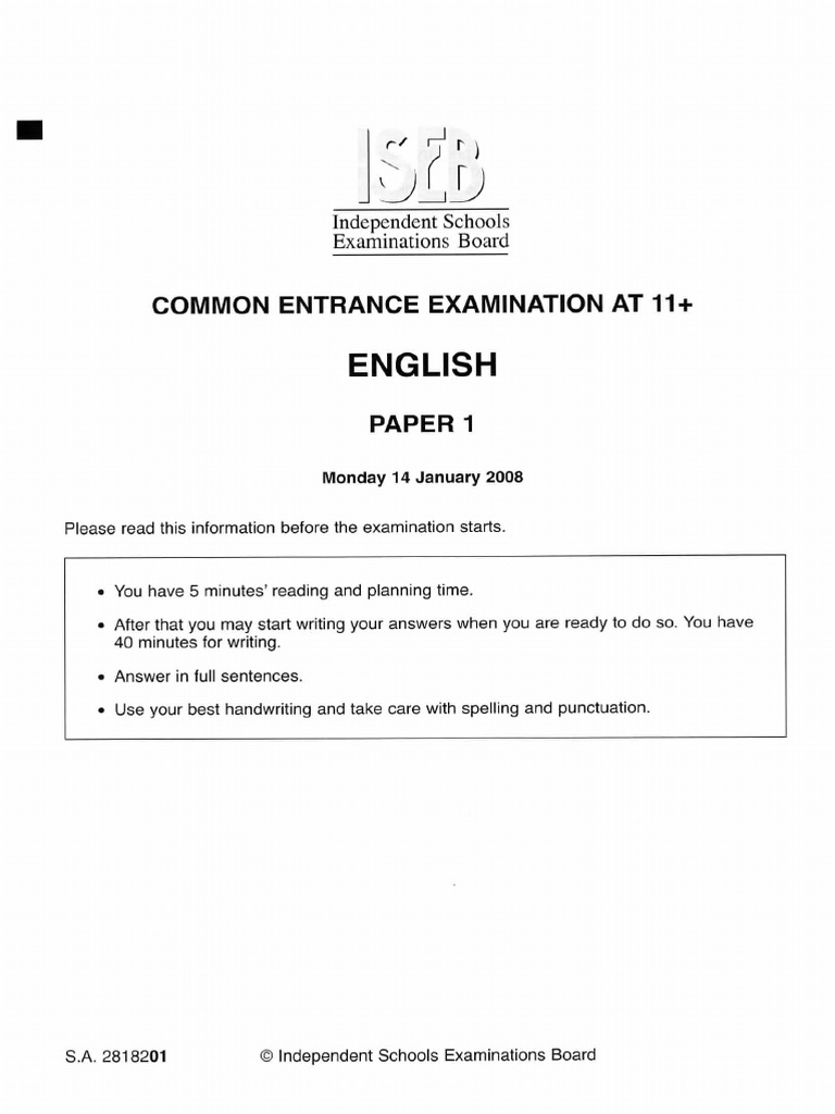 28 11 English Paper 1 Iseb 2008 | PDF