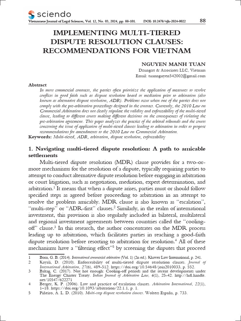 Implementing MultiTiered Dispute Resolution Clauses Recommendations For ...