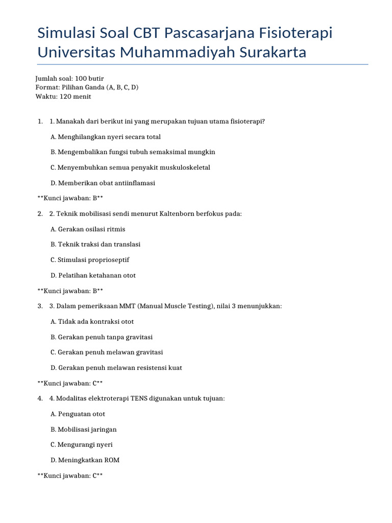Soal CBT Fisioterapi UMS 100 | PDF