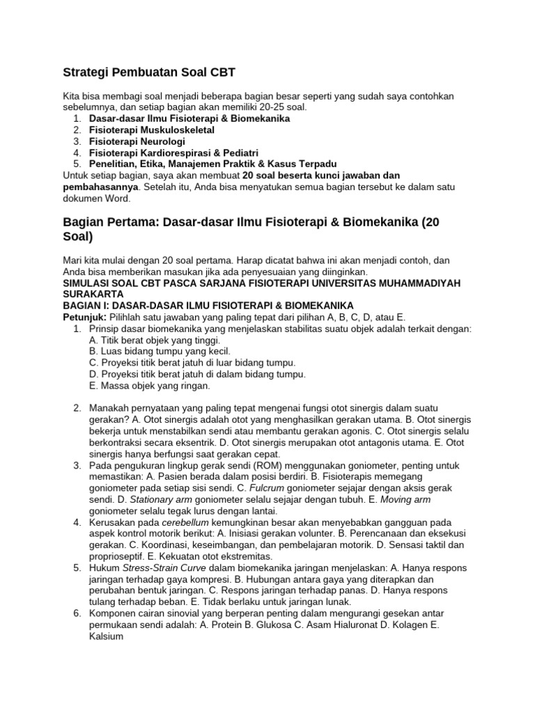 Buatkan Simulasi Soal CBT Pasca Sarjana Fisioterap... | PDF
