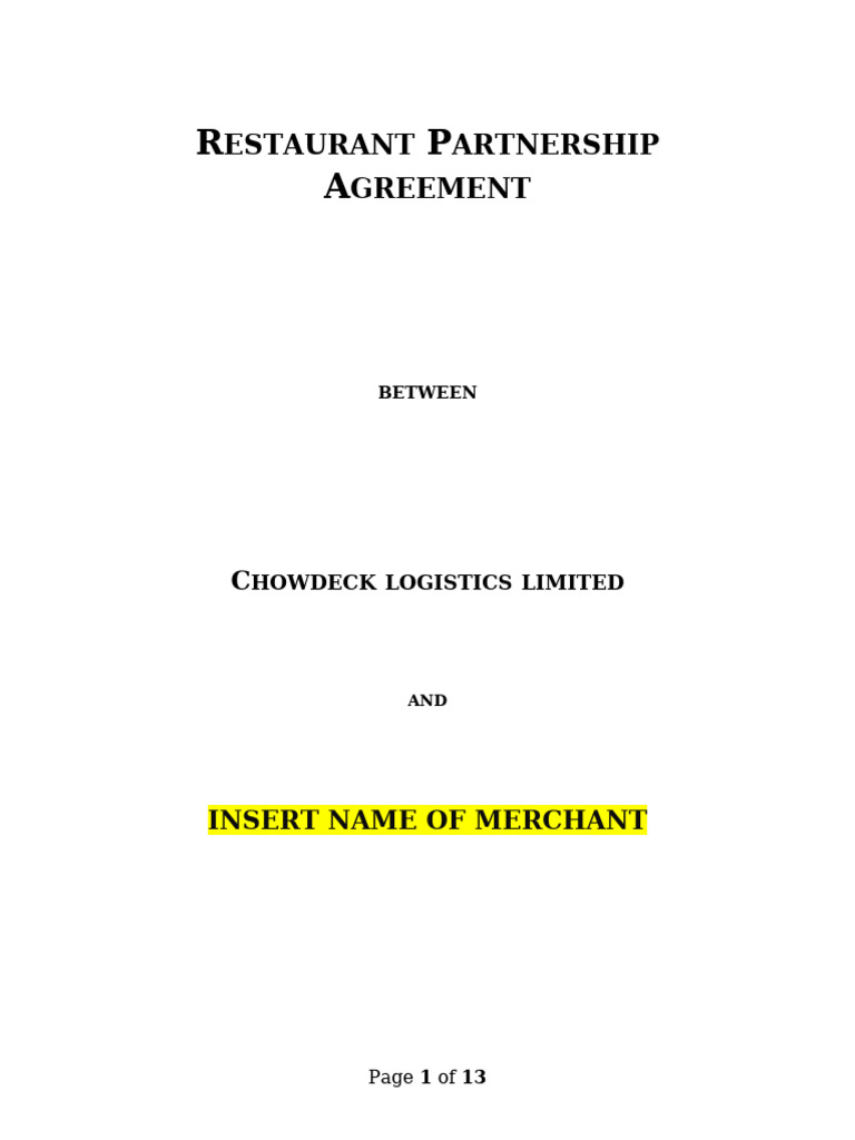 Chowdeck Vendor Partnership Agreement | PDF | Indemnity | Breach Of ...