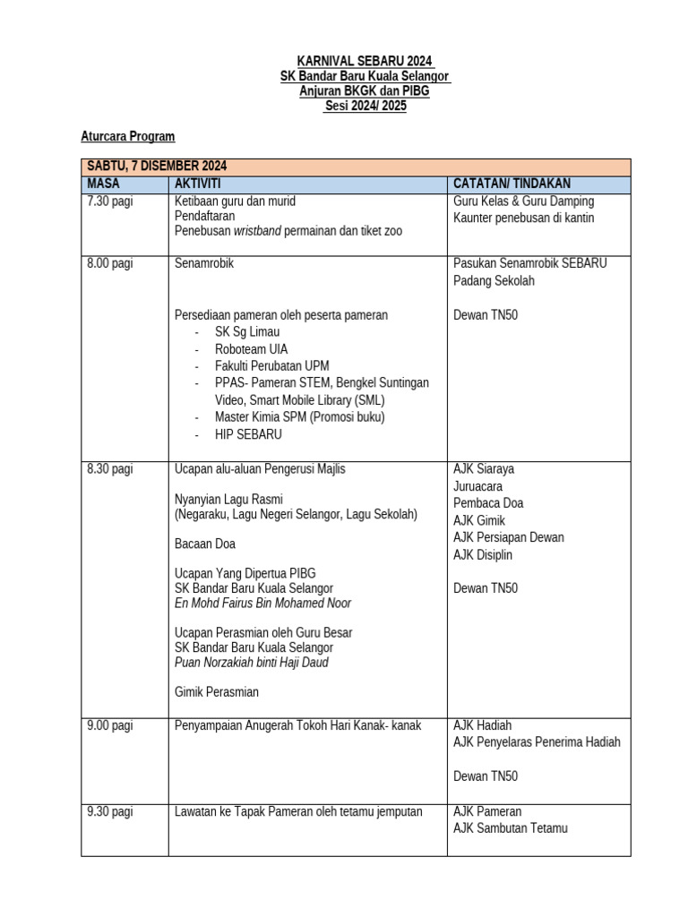 Karnival - Tentatif & Ajk Induk Dan Ajk Pelaksana | PDF